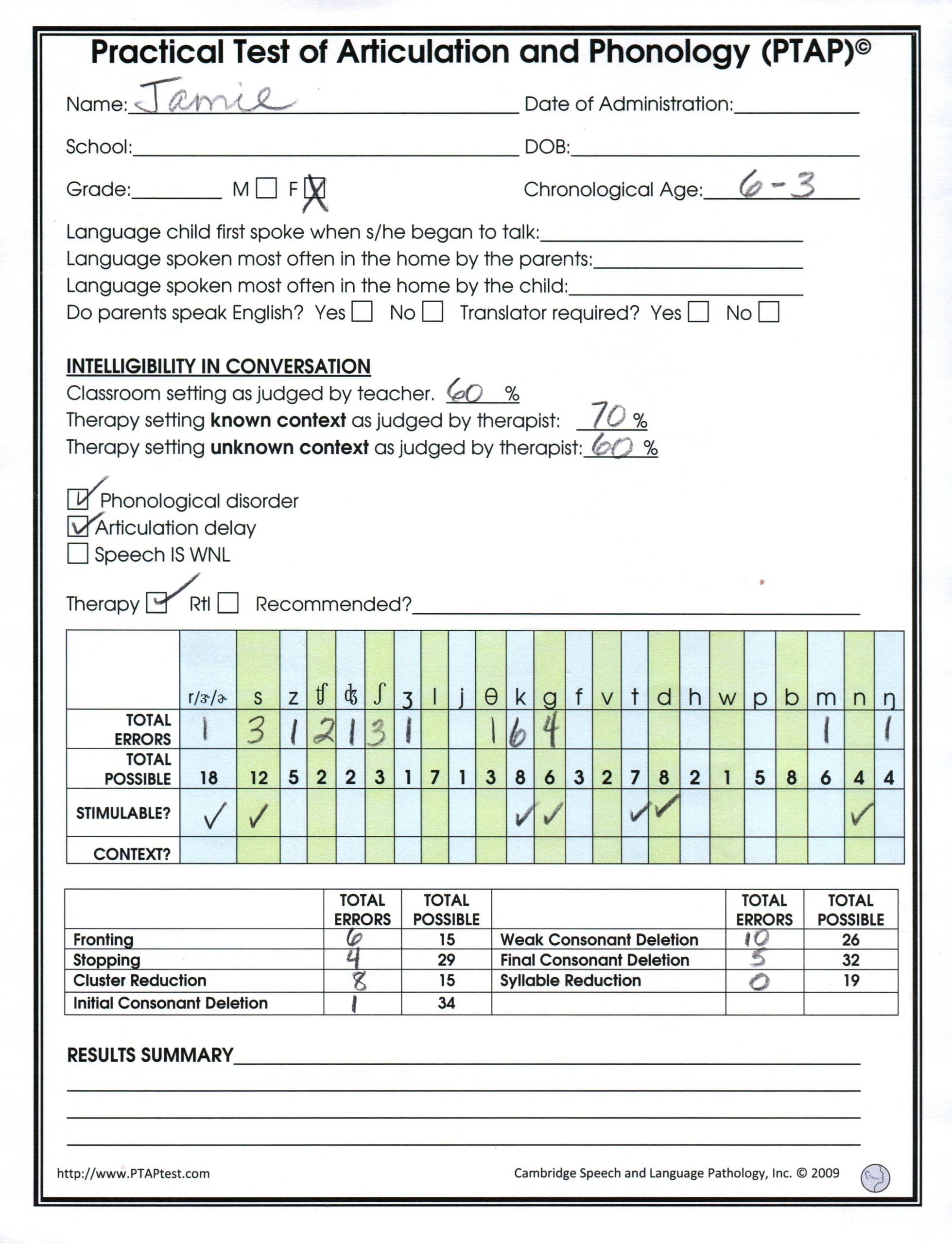 Practical Test Of Articulation And Phonology Articulation And Practical Test Of Articulation And Phonology Articulation And